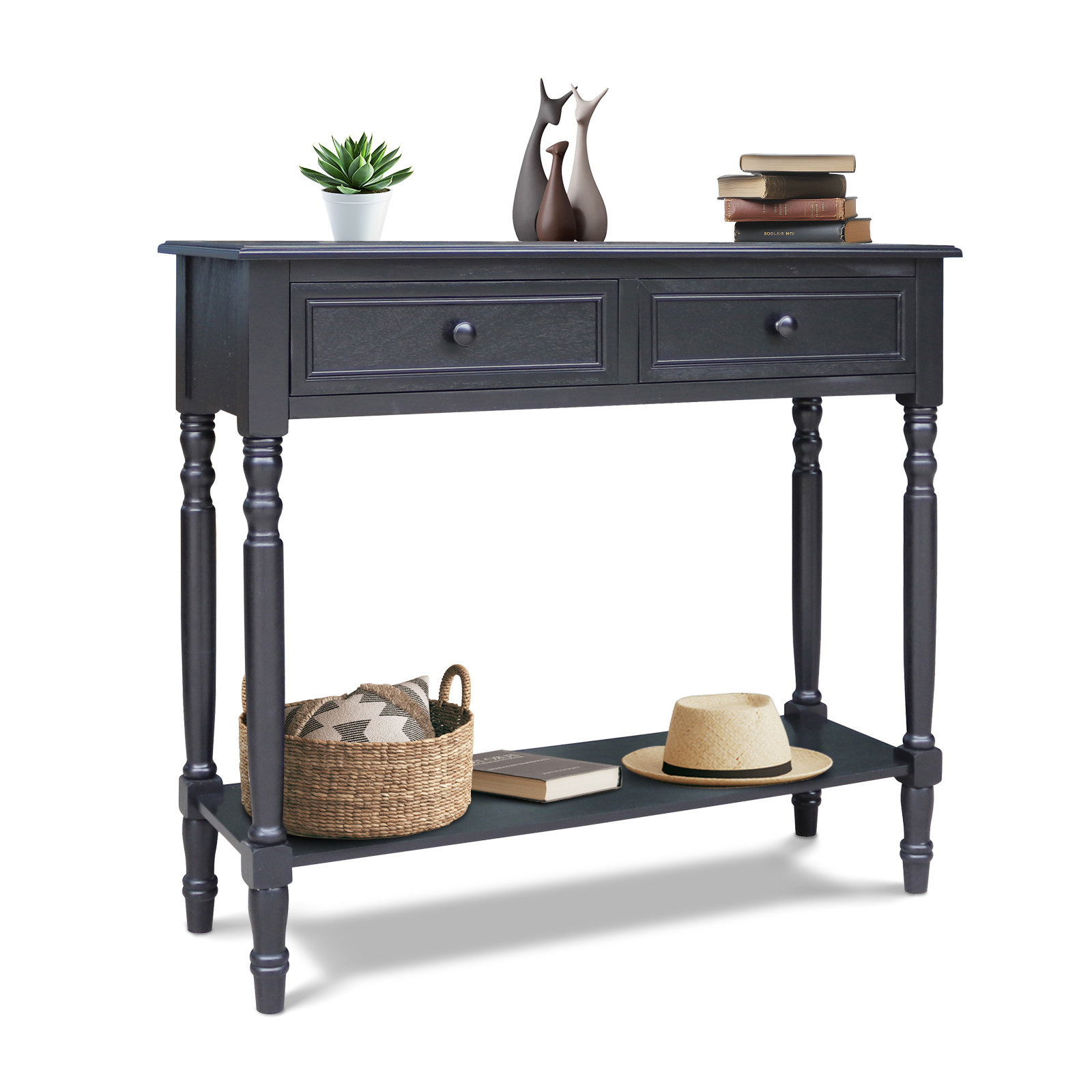 August Grove® Console Table With Drawers, Narrow Wood Accent Sofa Table ...