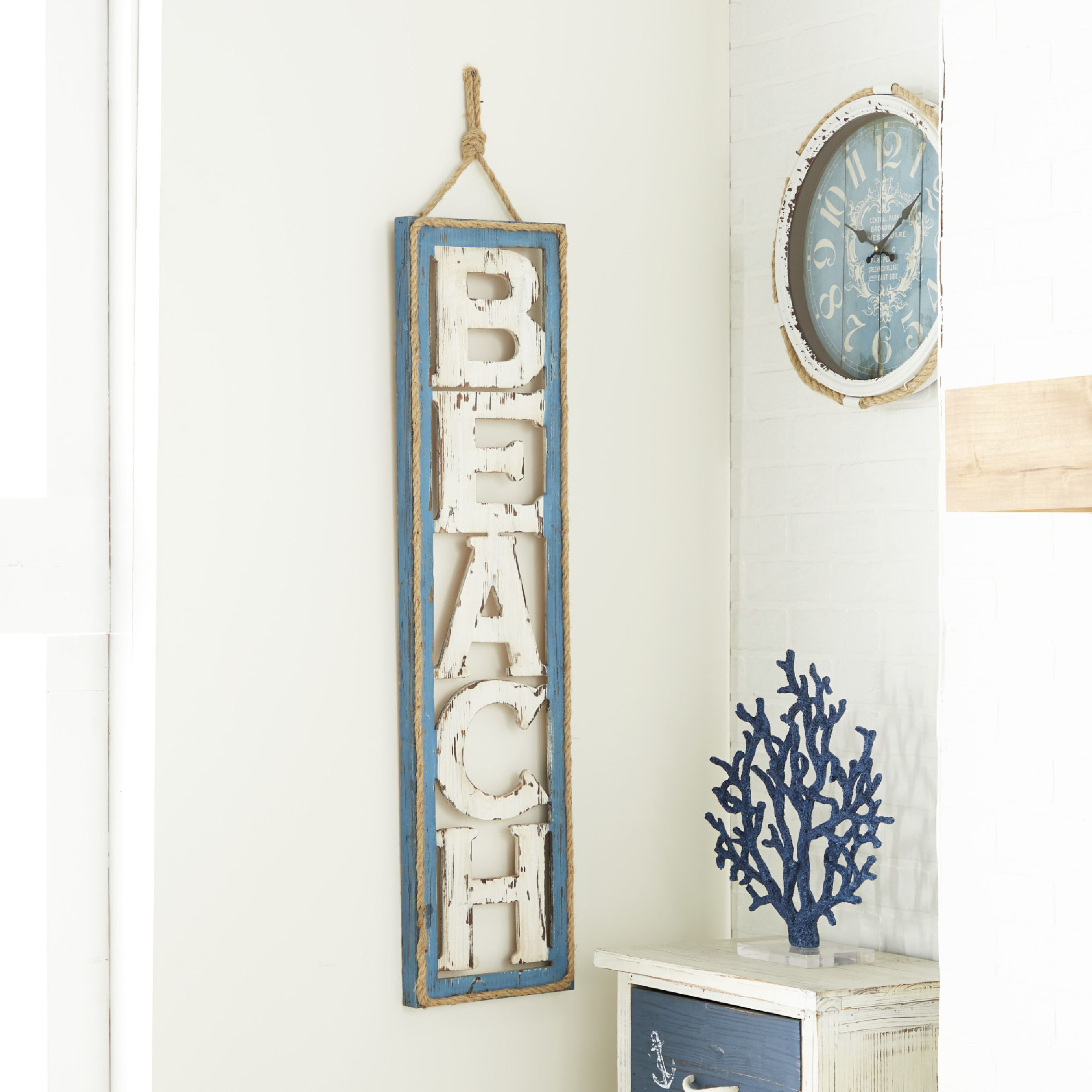 Breakwater Bay Belmont Wooden Beach Sign Wall Decor with Rope Hanger ...