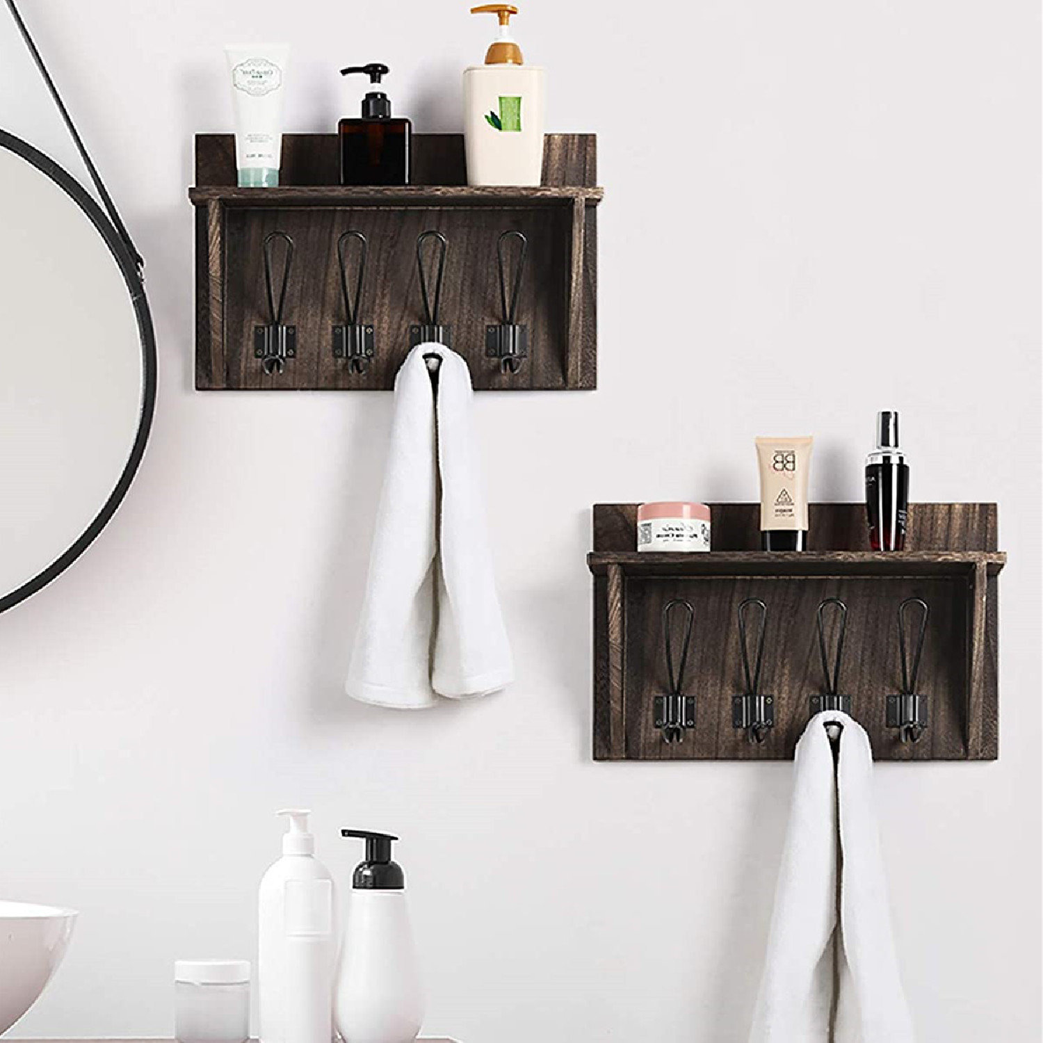 Loon Peak Set Of 2 Coat Hook Racks Wall Mounted Floating Shelf With 8 ...