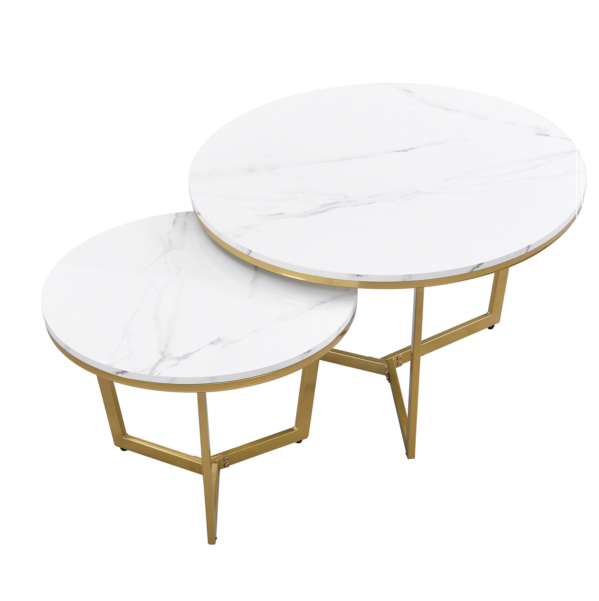 Mercer41 Modern Round Nesting Coffee Table Set 2-Piece White & Marbling ...