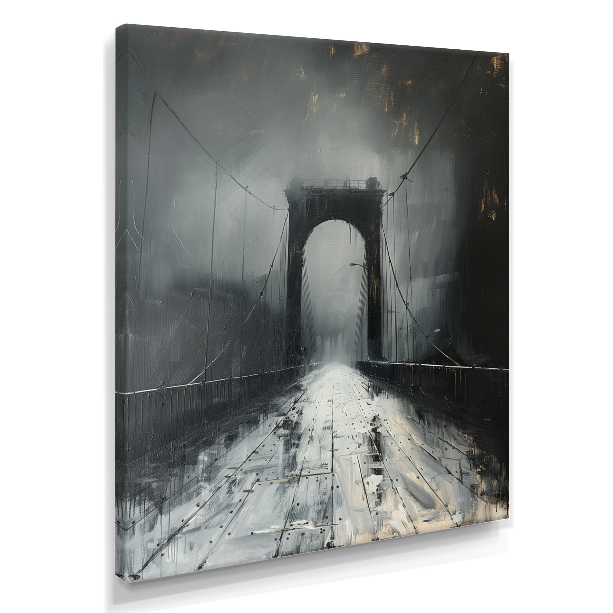 Williston Forge Grey White Monochrome Winter Suspension Bridge ...