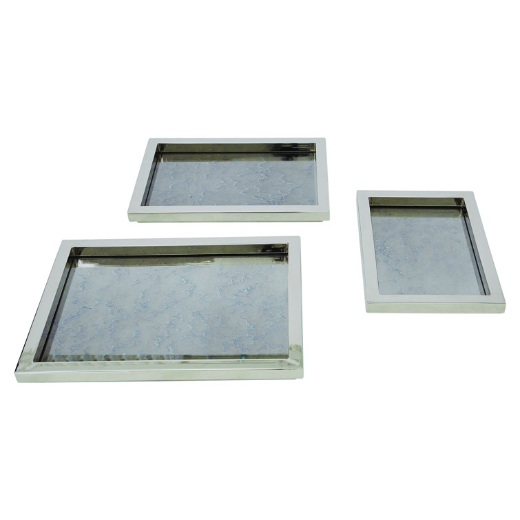 Global Views 3 Piece Stepped Nesting Tray Set-Nickel | Wayfair