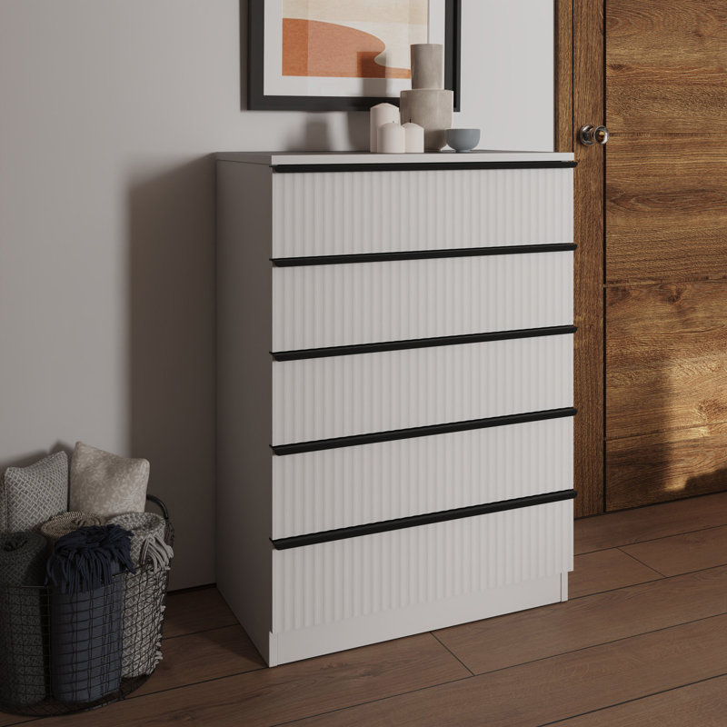 17 Stories Shanquil Ripple Ridged 5 Drawer Chest Of Drawers Matt White ...