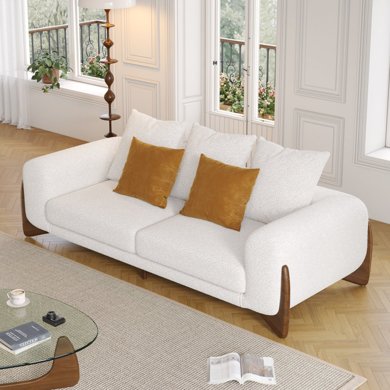 Latitude Run® Clavey 90" Upholstered Sofa, Comfy Couch Sherpa Lambswool ...