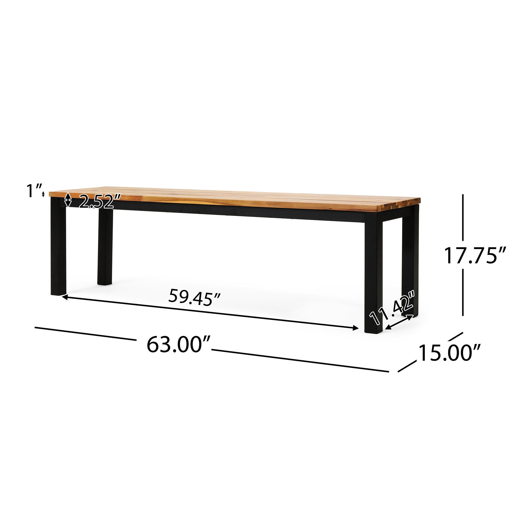 Latitude Run® 63" W X 15" D 17.96" H Wood Patio Bench With Metal ...