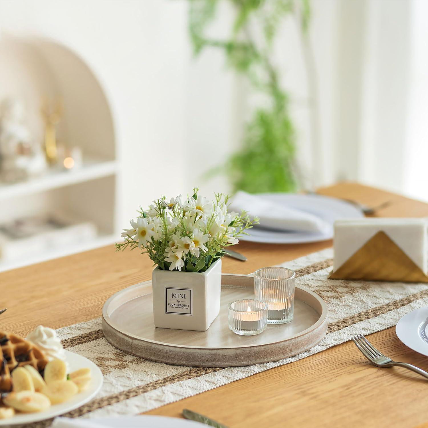 Gracie Oaks Candle Plate Holder Tray: Whitewash Round Wood Candle Plate ...