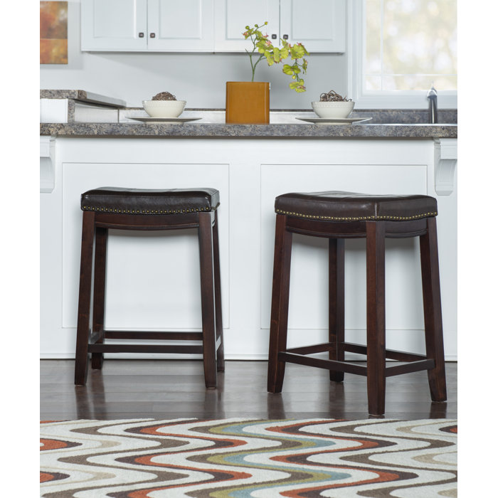 Lark Manor Arlyce 26.5" Solid Wood Backless Counter Stool with Vegan ...