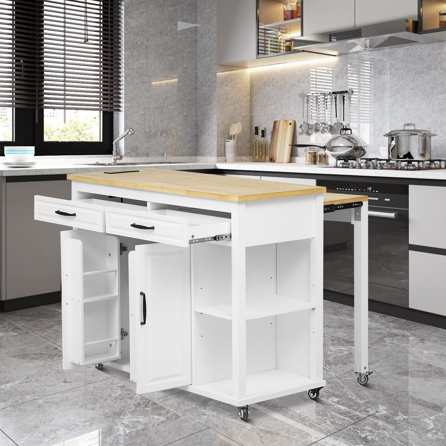 Lark Manor™ Modern style removable kitchen island with extendable table ...