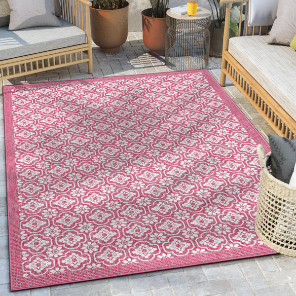 Bungalow RoseManola Tribal Indoor/Outdoor Fuschia Flat-Weave Rug ...
