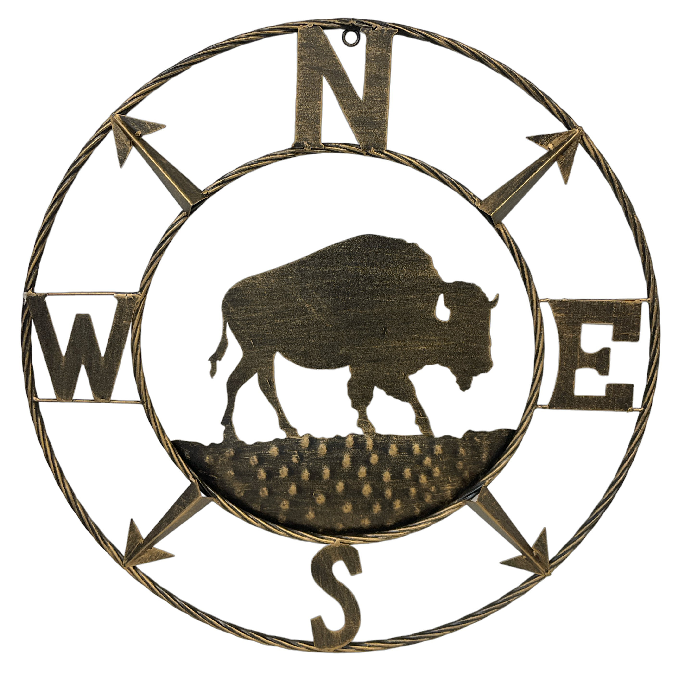 Millwood Pines Rustic Southwestern Brown Buffalo Bison on Metal Compass ...