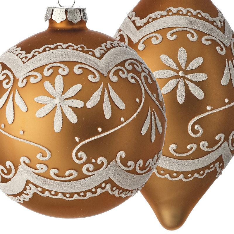 The Holiday Aisle® 4-6" Glass Gingerbread Ball and Finial Ornament Set ...