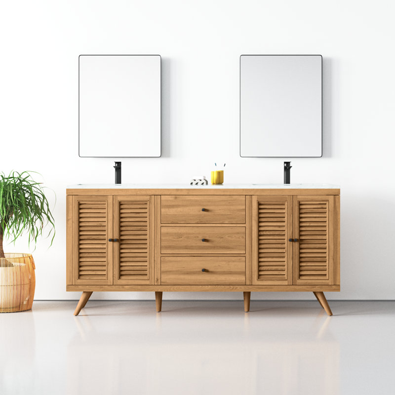 AllModern Quentin 72" Double Bathroom Vanity Base Only in Natural Teak ...