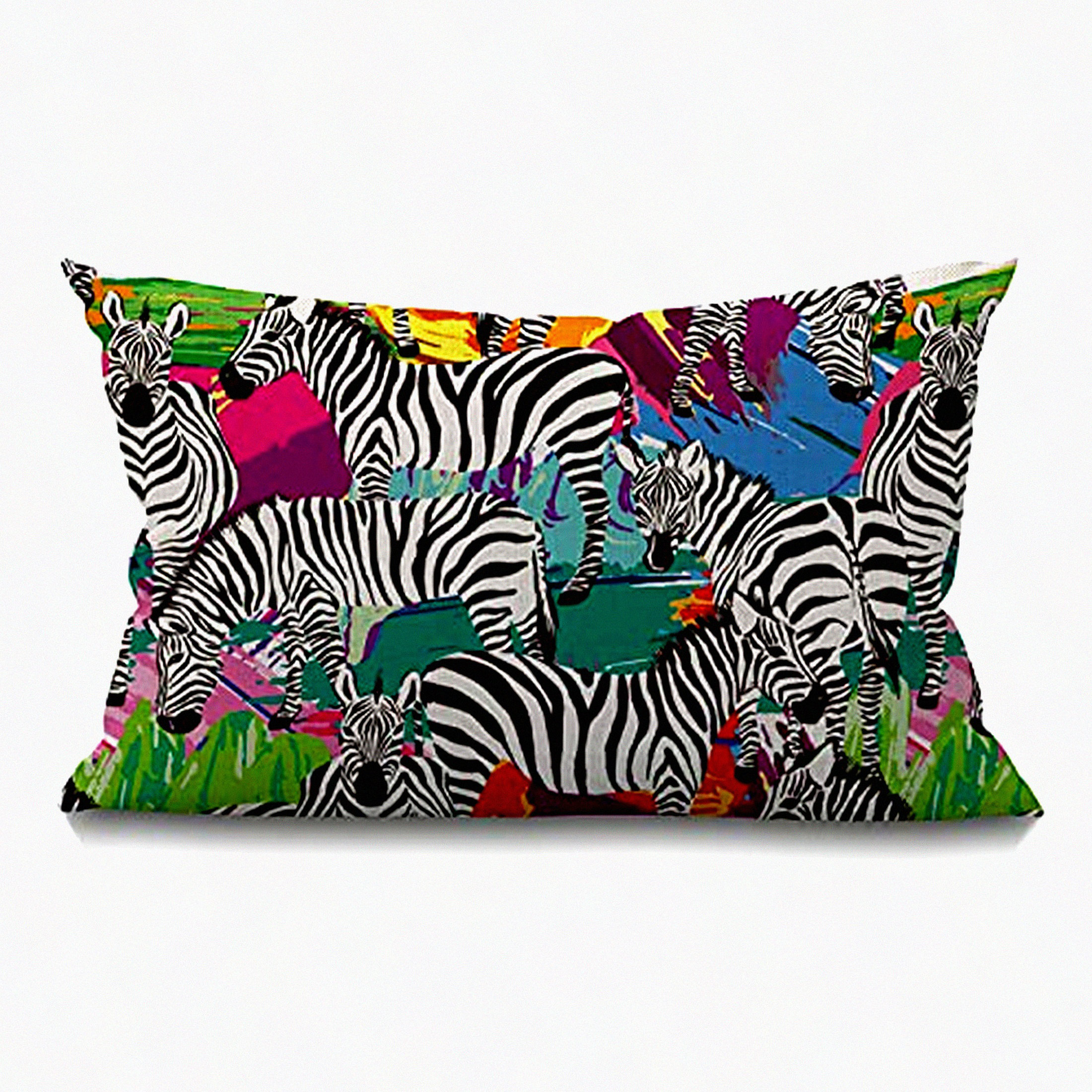 BRBCA Zebra Animal Print Decorative Lumbar Pillow Cover - Cotton Linen ...