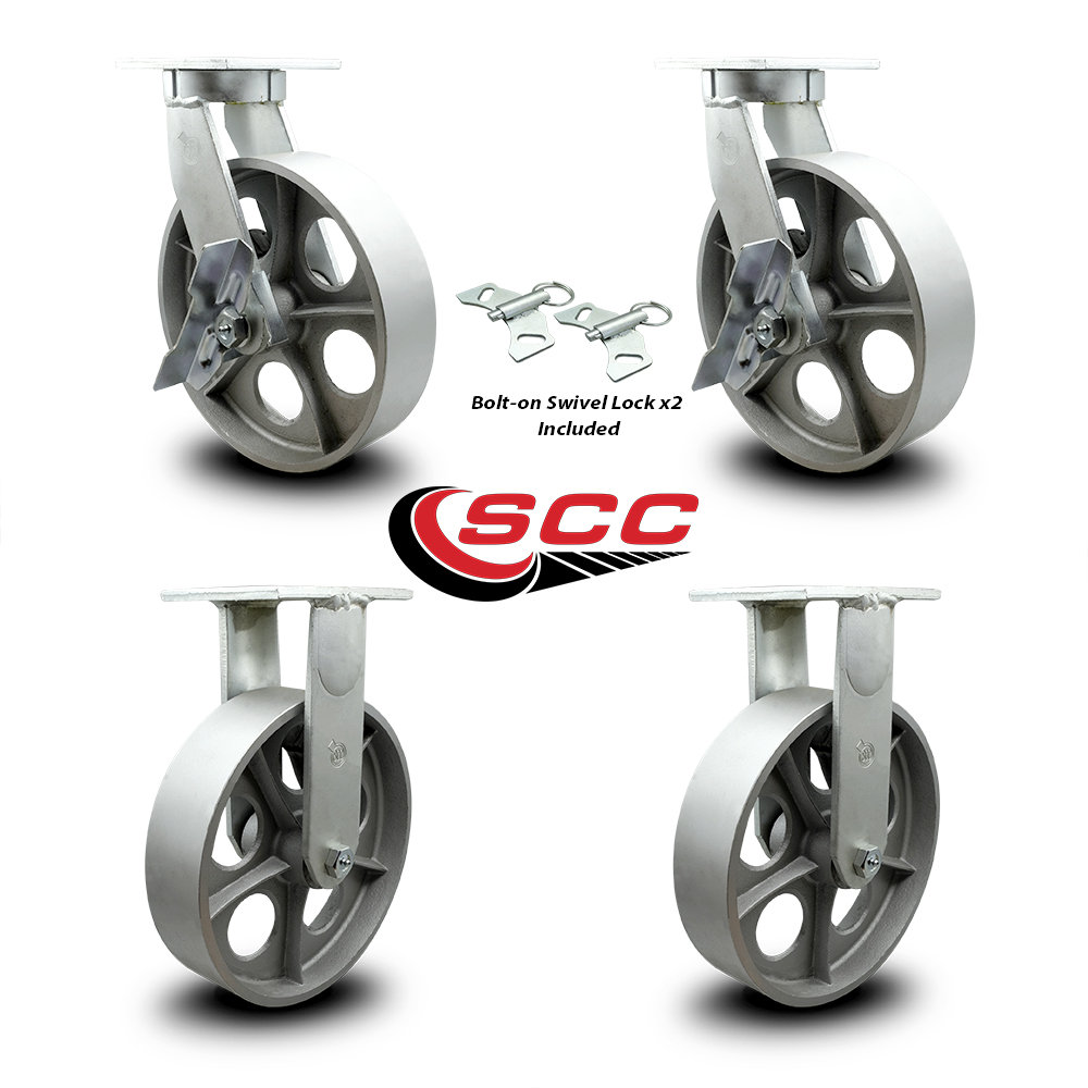 Service Caster 4 Piece Heavy Duty Semi Steel Cast Iron Caster Set ...
