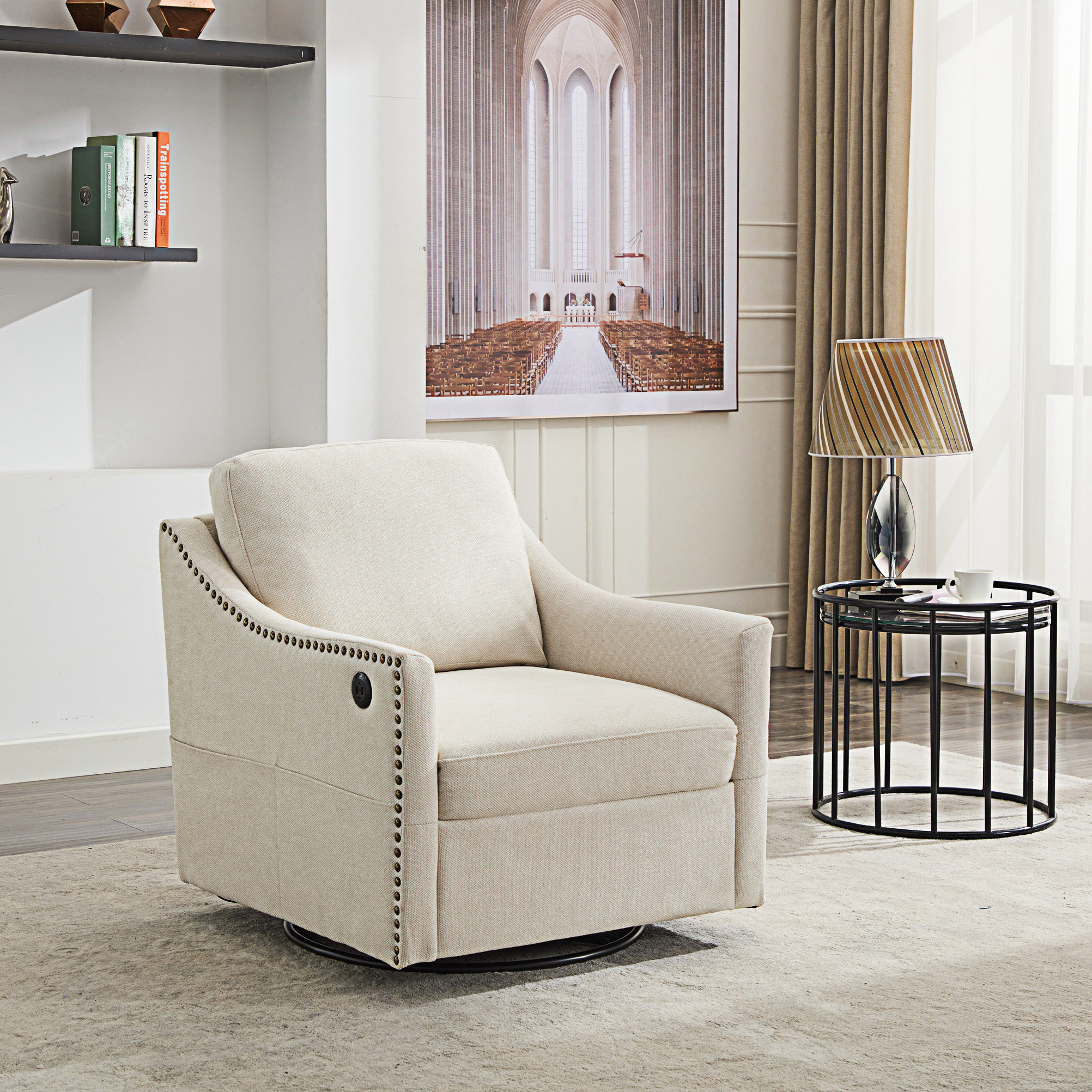 Lark Manor™ Swivel Rotating Accent Chair With USB And Magazine Book For ...