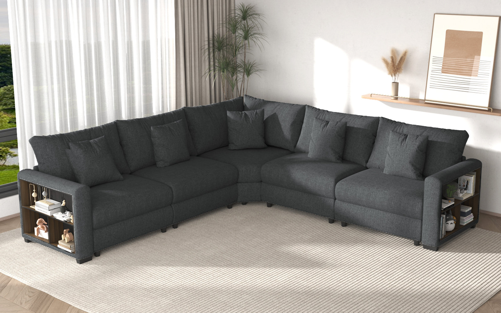 Latitude Run® 5 - Piece L shaped Modular Sectional Couch with Armrest ...