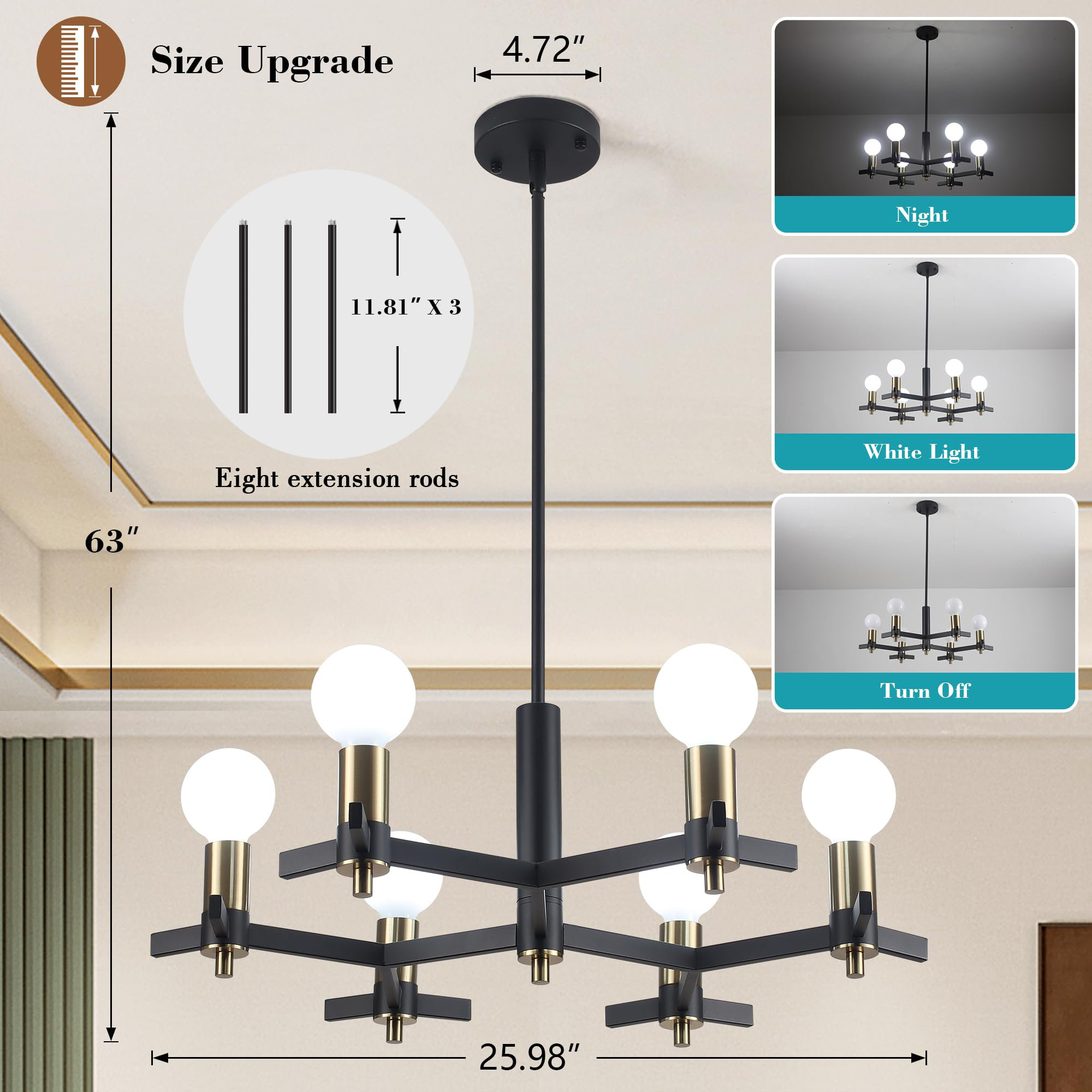 George Oliver Black Gold Farmhouse Chandeliers Sputnik Light Fixture ...