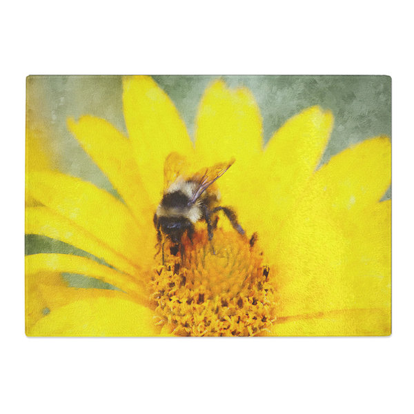 East Urban Home Tempered Glass Bee Collecting Pollen Chopping Board ...