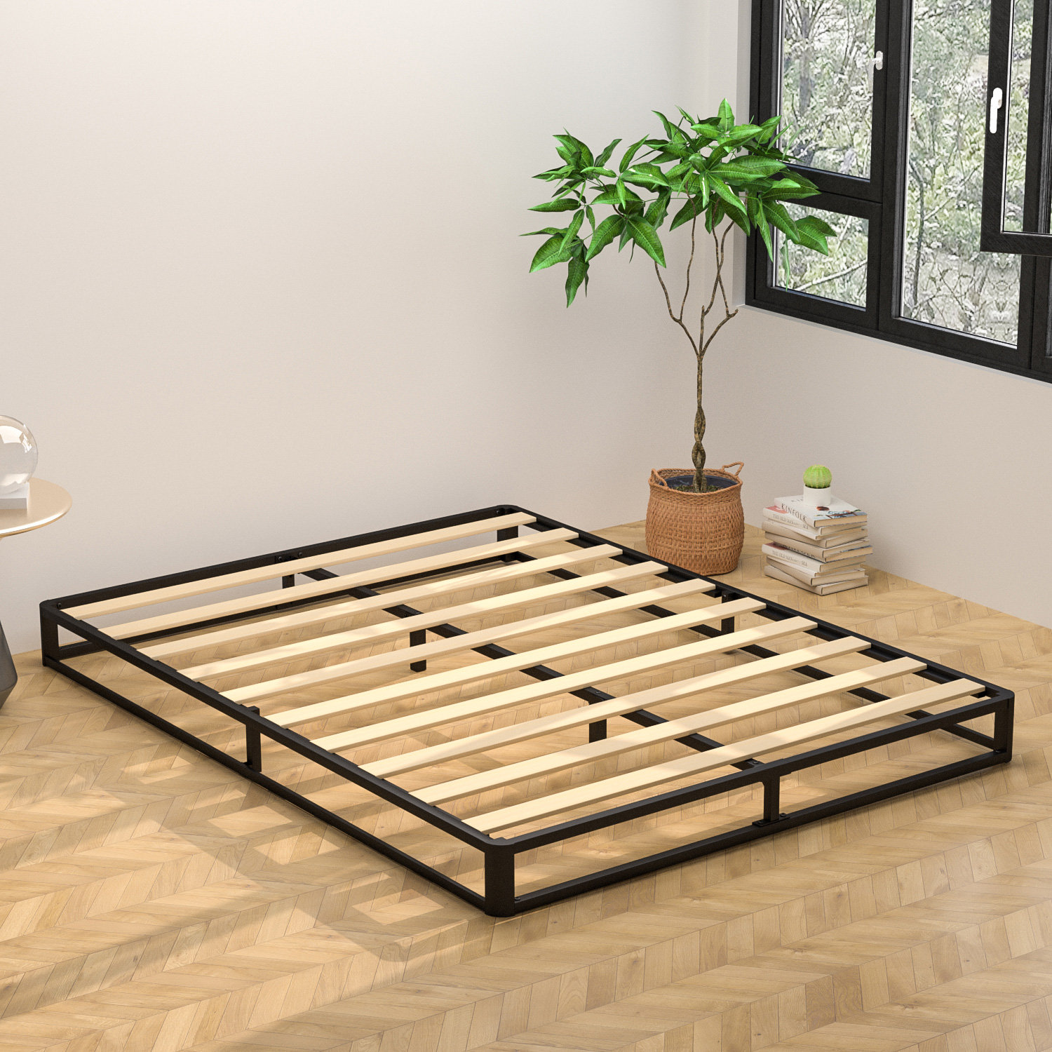 Hokku Designs Iasmina 6" Metal Platform Bed frame with Wood Slat ...