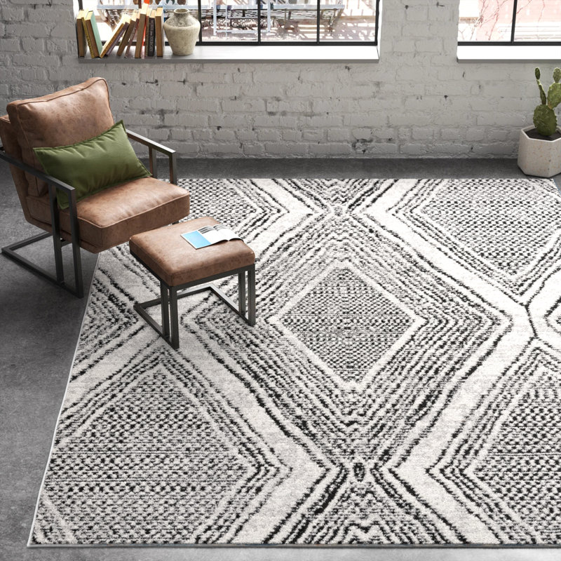 Steelside™ Penelope Geometric Area Rug in Black/White & Reviews | Wayfair