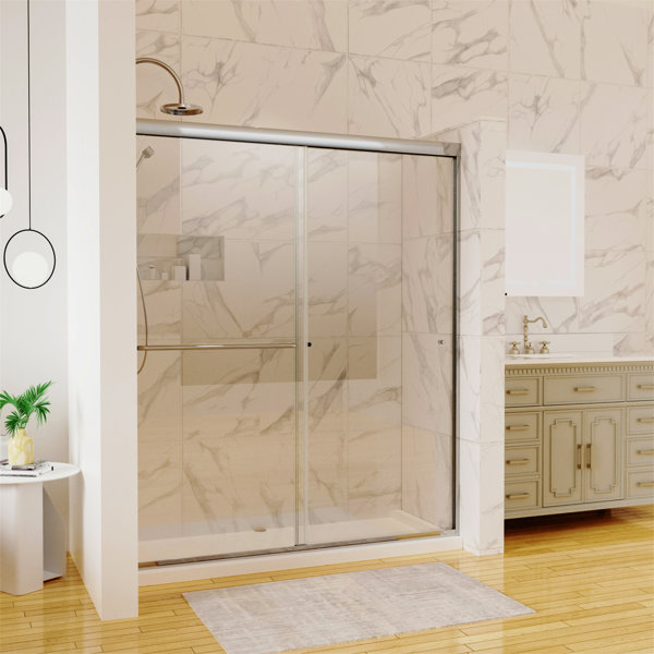 LOONGFIELD 60 In. X 70 In. Traditional Sliding Shower Door In Chrome ...