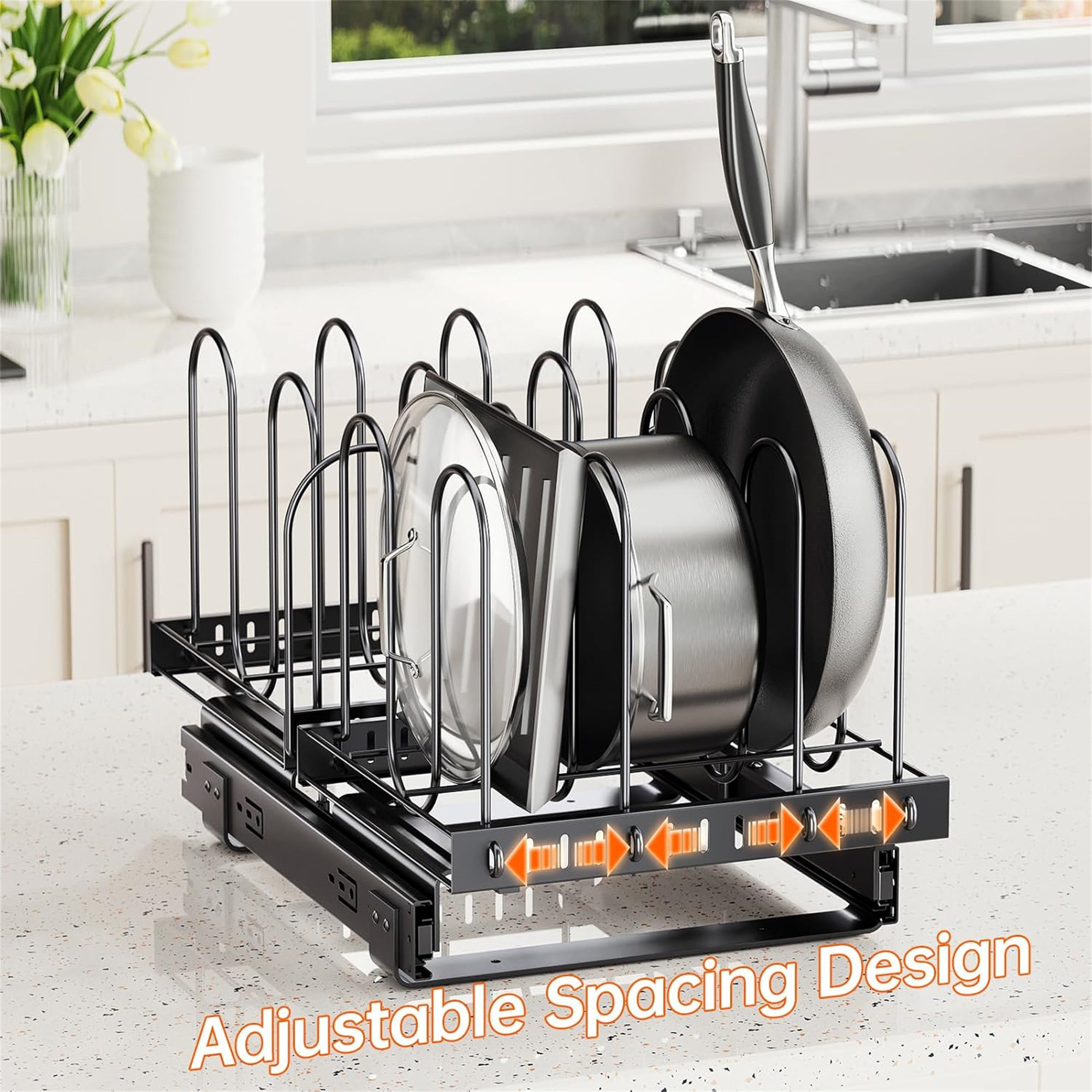 Prep & Savour Under cabinet pull out pot rack with adjustable dividers ...
