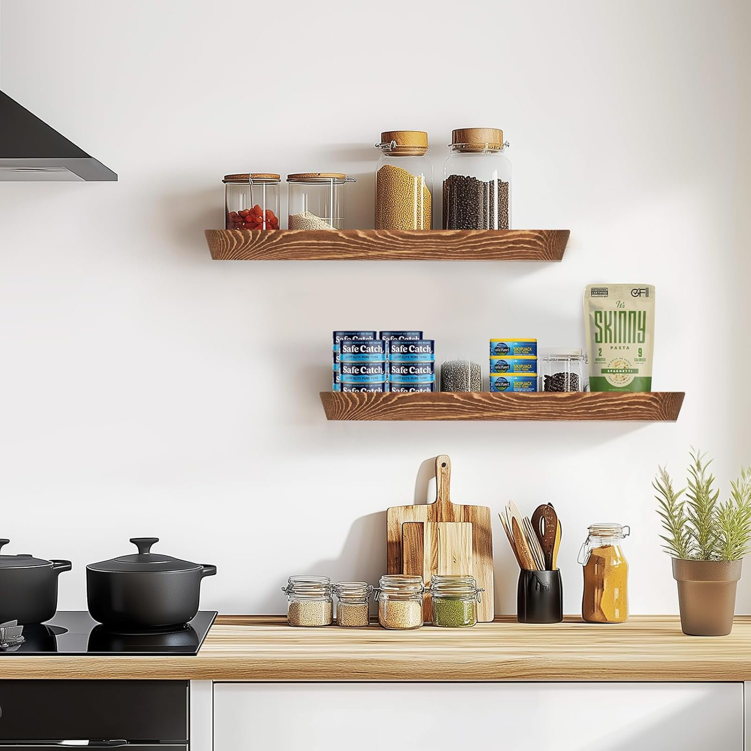 Loon Peak® 24" Slanted Solid Wood Floating Wall Shelves, Rustic Brown ...