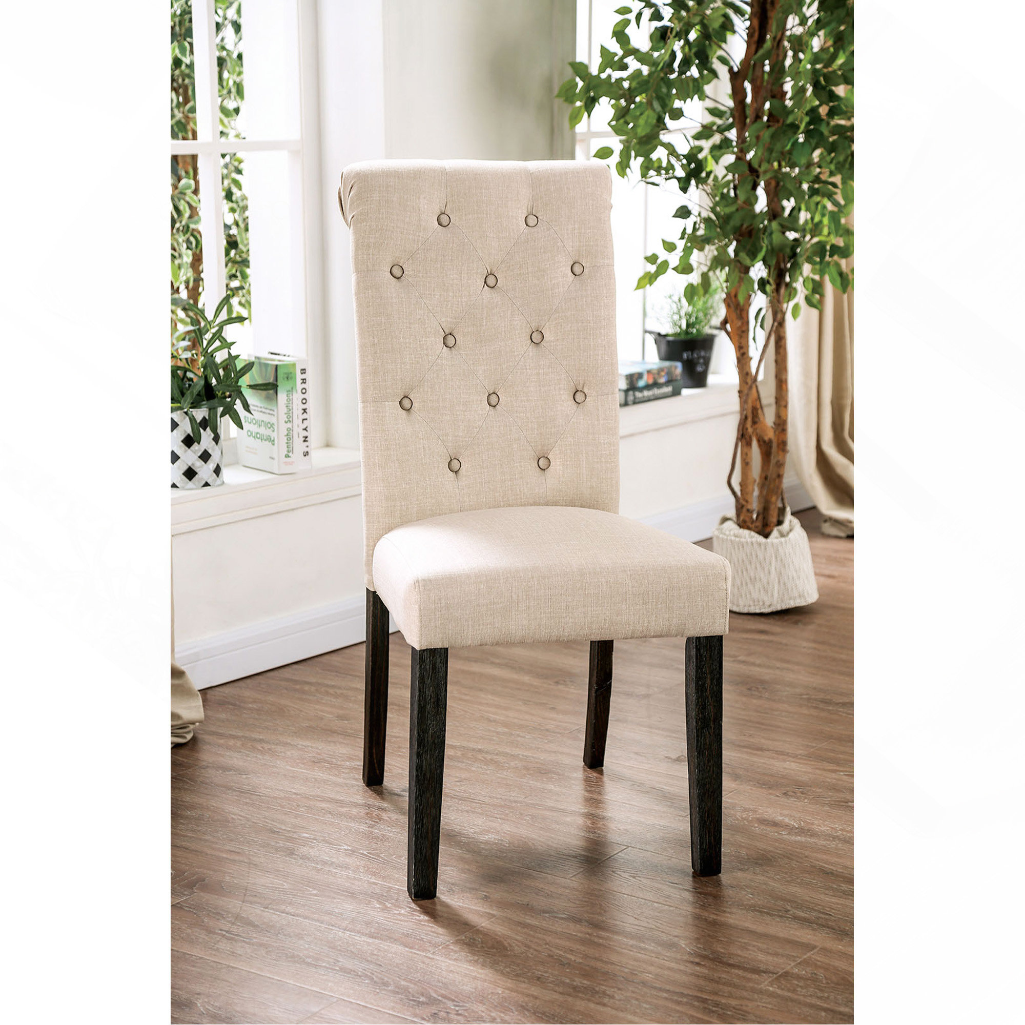 Red Barrel Studio® Classic Set Of 2 Side Chairs Button Tufted Linen ...