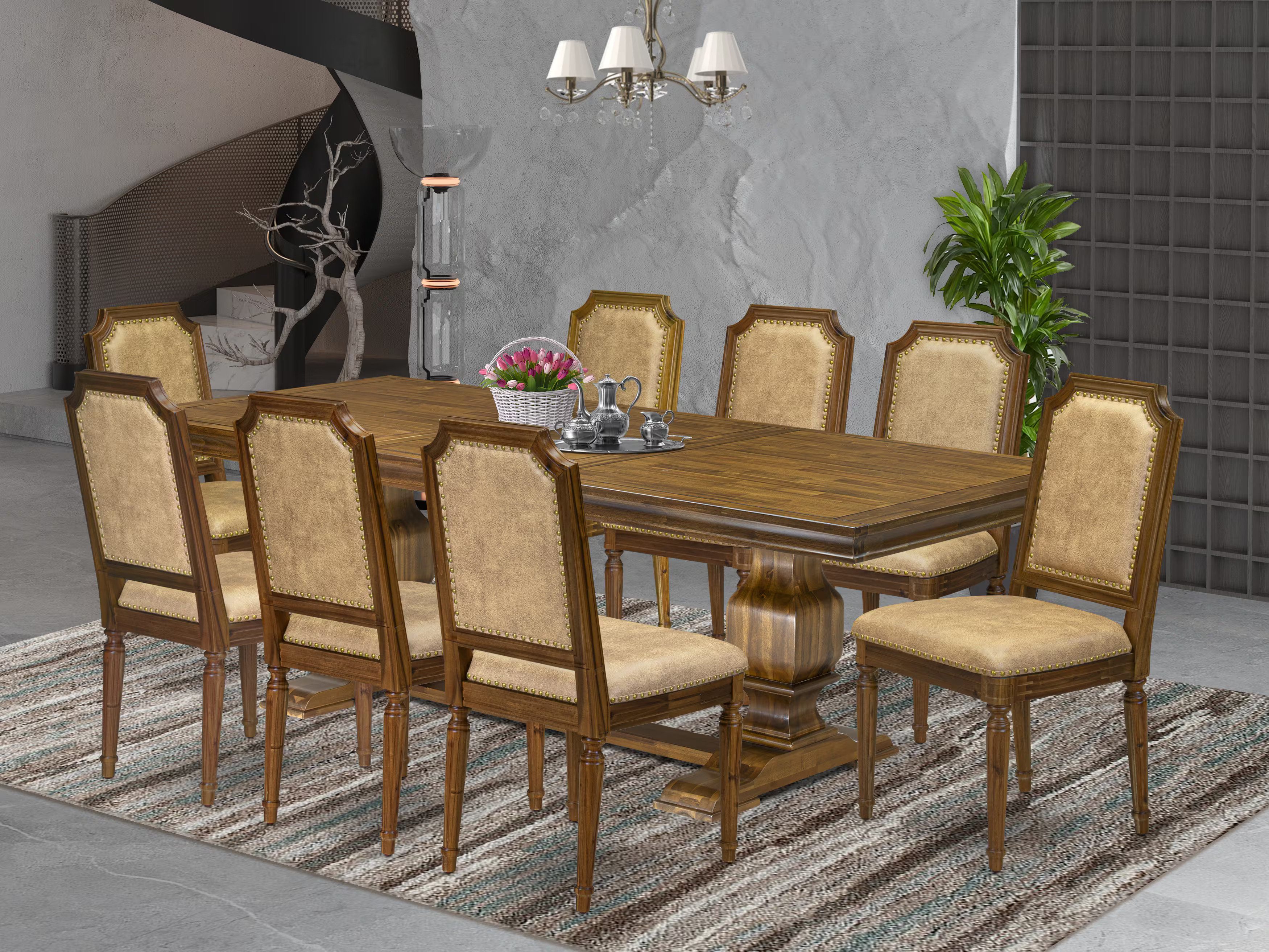 Red Barrel Studio® 9-piece Dining Room Set consists of a Dining Table ...