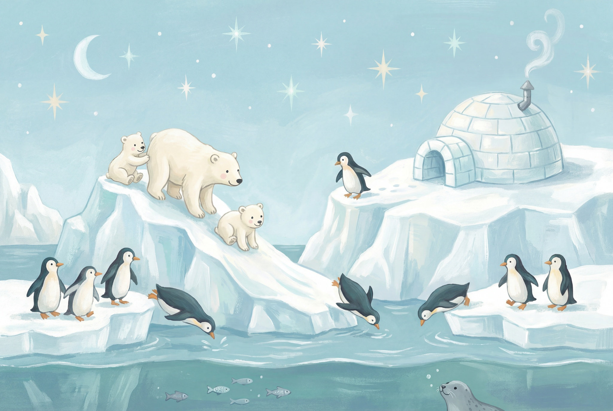 Lark Manor™ Polar Bear Wallpaper Penguins Arctic Wall Mural | Wayfair
