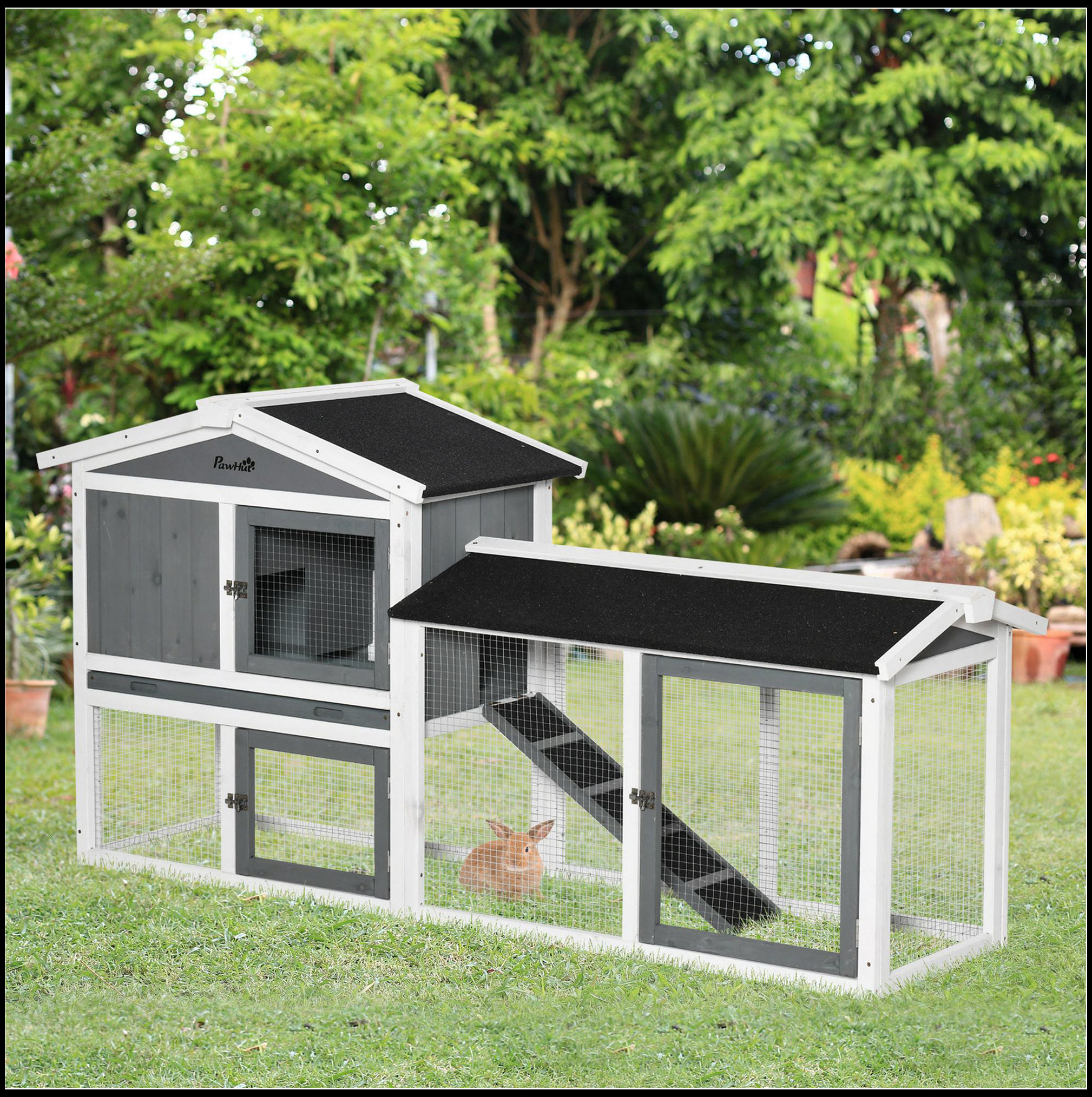 KUNMINGZHUHE Wooden Rabbit Hutch, Outdoor Large Rabbit Cage With Run ...