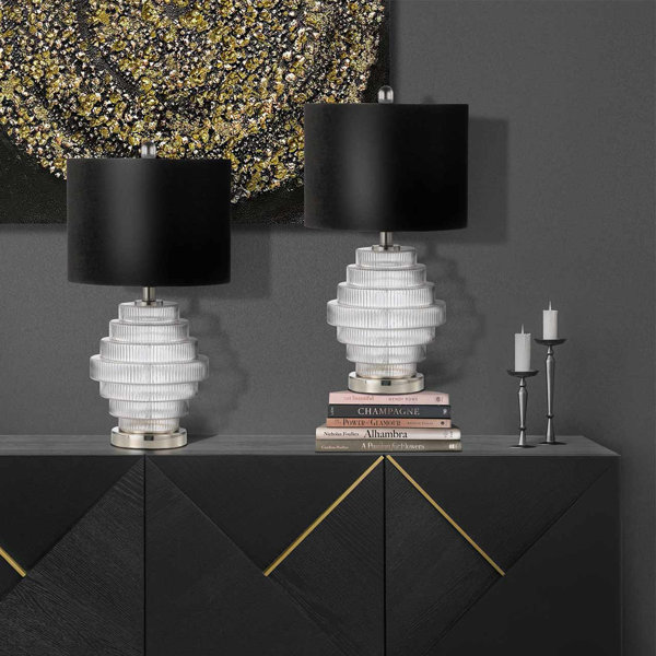 CIMC Home Living Room Table Lamp with Glass Base, Bedside Buffet Lamp ...