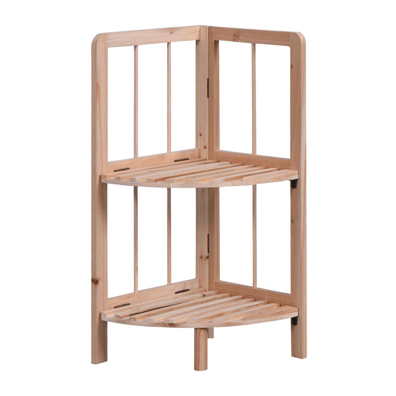 MantraRaj 2 Tier Wooden Corner Shelf Free-Standing Foldable ...