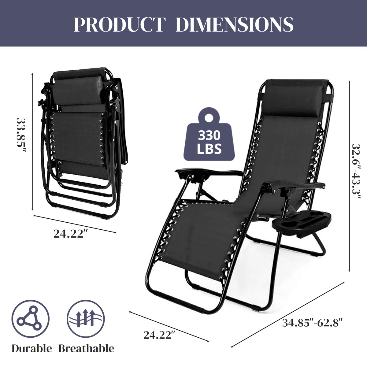 Arlmont & Co. Anais Reclining Folding Zero Gravity Chair (Set of 2 ...