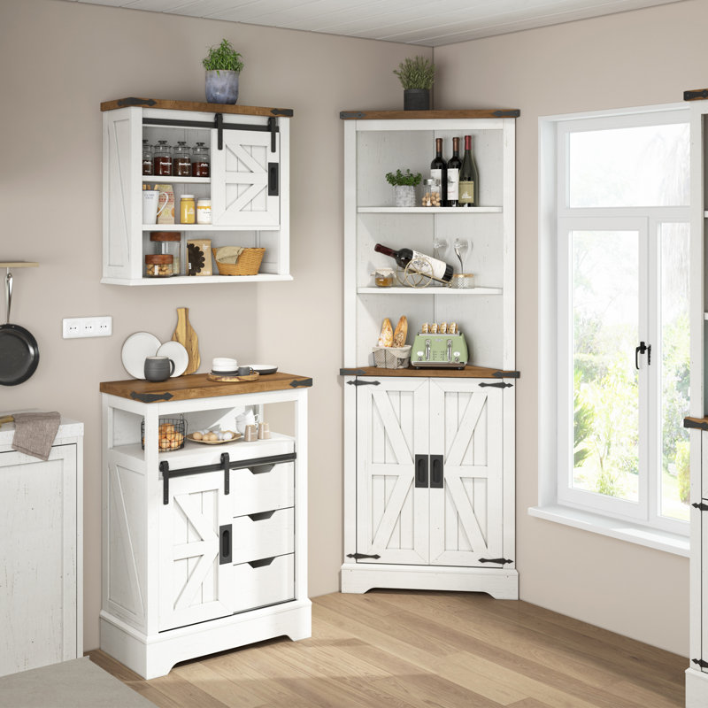 Gracie Oaks Farmhouse Tall Corner Cabinet, Barn Door Design/ Adjustable ...