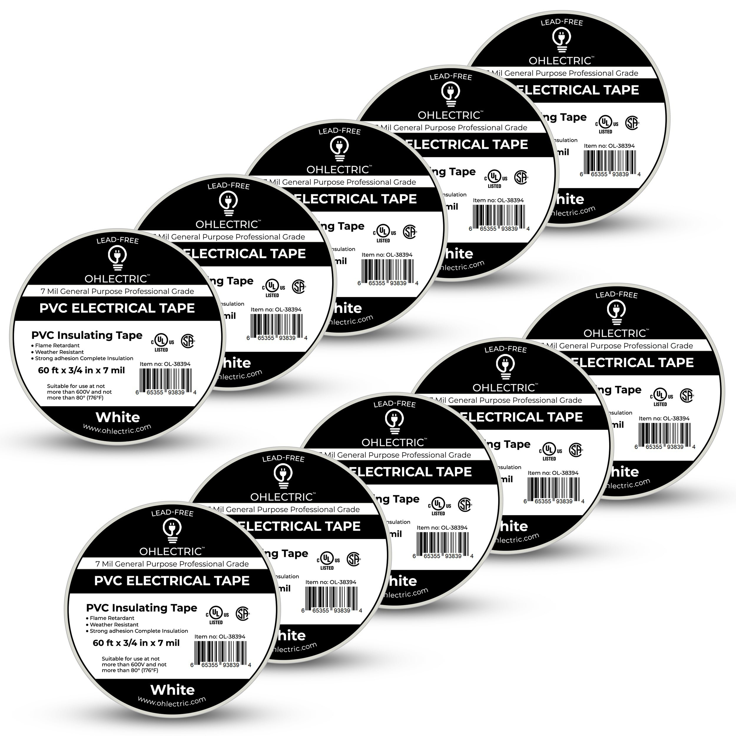 OHLECTRIC Professional Grade Lead-Free PVC Electrical Tape 3/4"x 0.07 ...