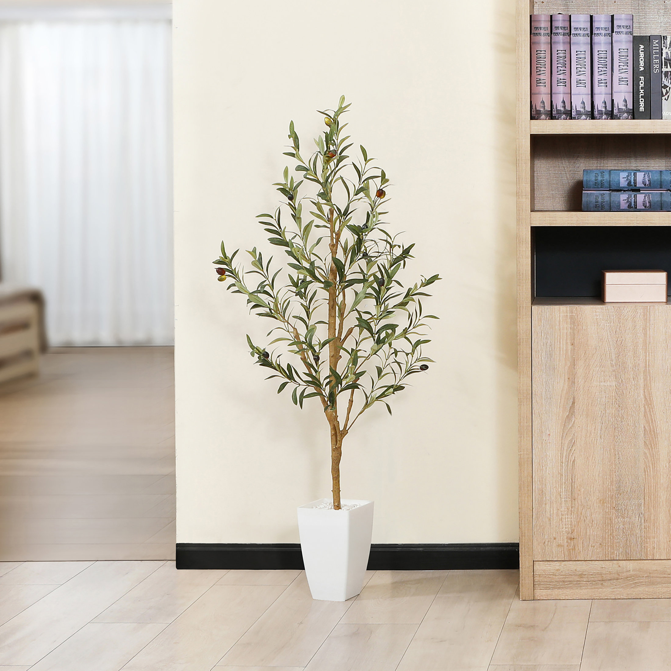 Primrue Adcock Artificial Olive Tree with White Taper Planter ...