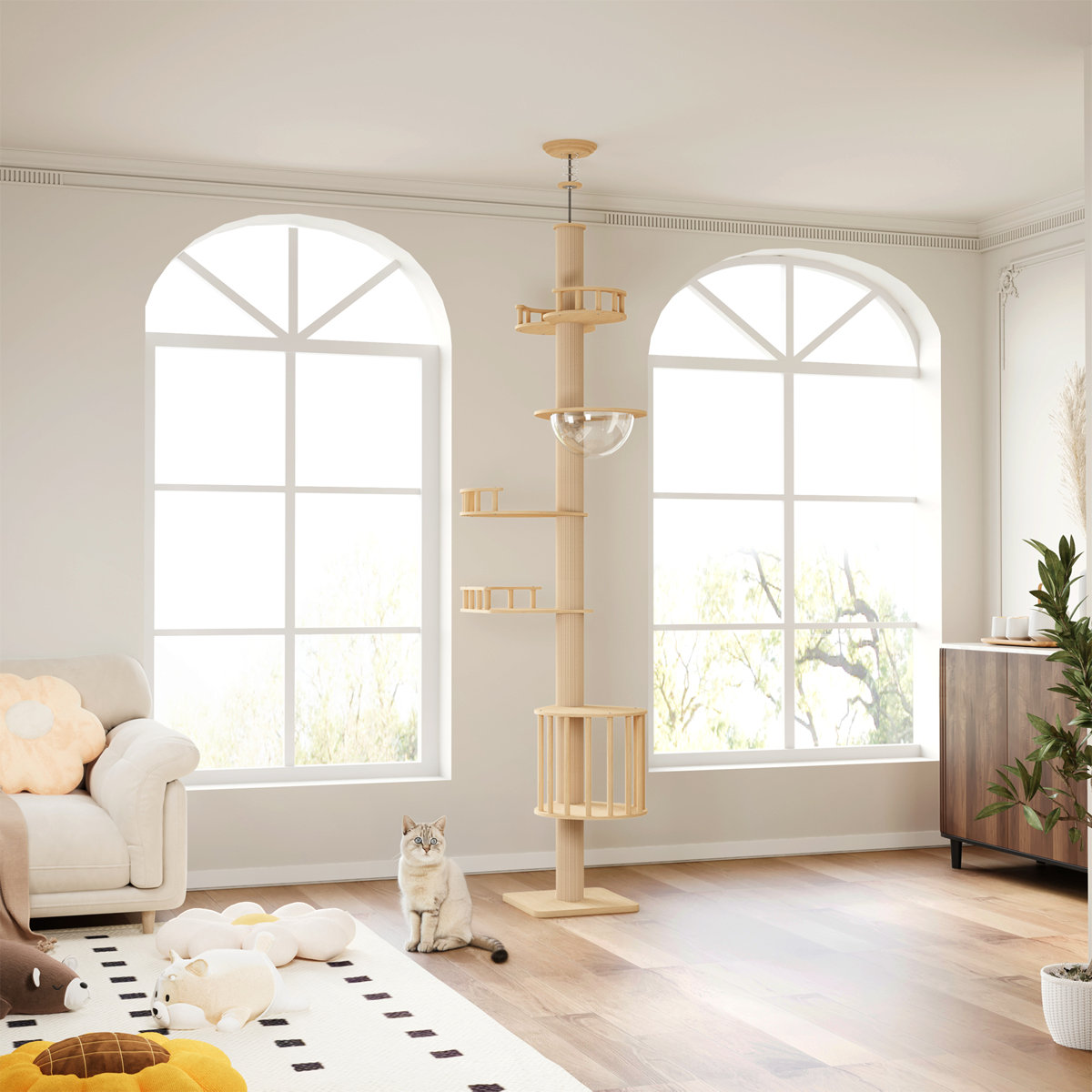 Corrigan Studio® Floor To Ceiling Cat Tree Tower Adjustable Height ...
