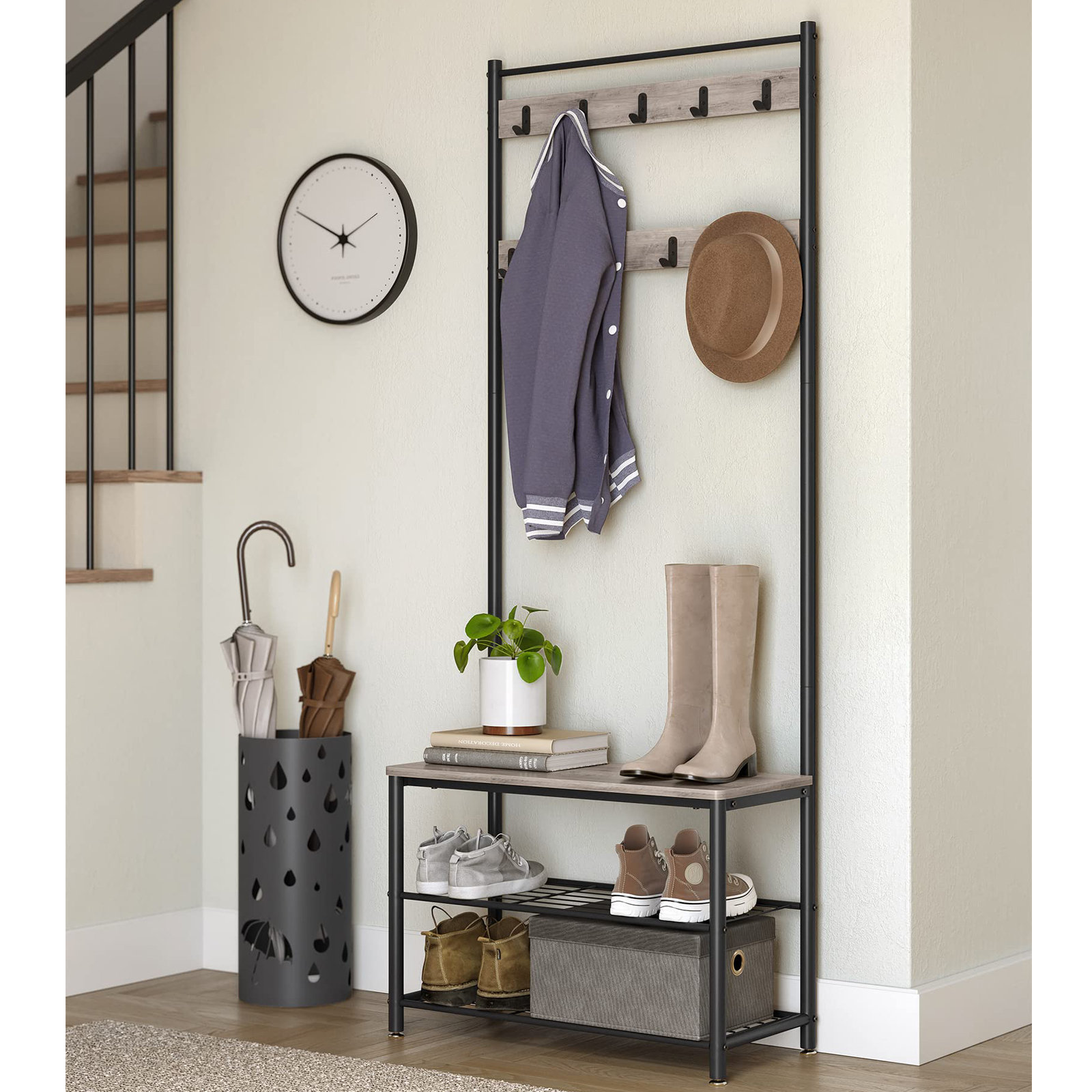 17 Stories Stanway Hall Tree 27.5'' Wide with Bench and Shoe Storage ...