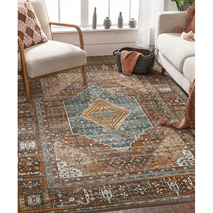 Bungalow Rose Lugar Area Rug Maroon Machine Washable Rug Non Slip Low ...