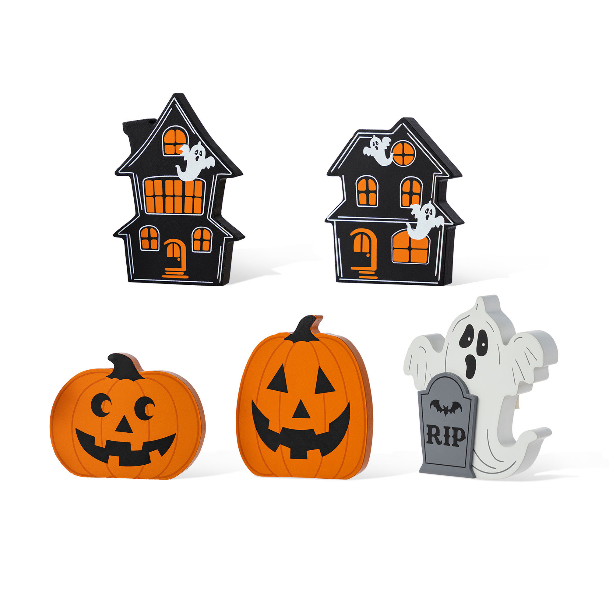 Ophelia & Co. 5-Piece Halloween Wooden Haunted House Pumpkin & Ghost ...