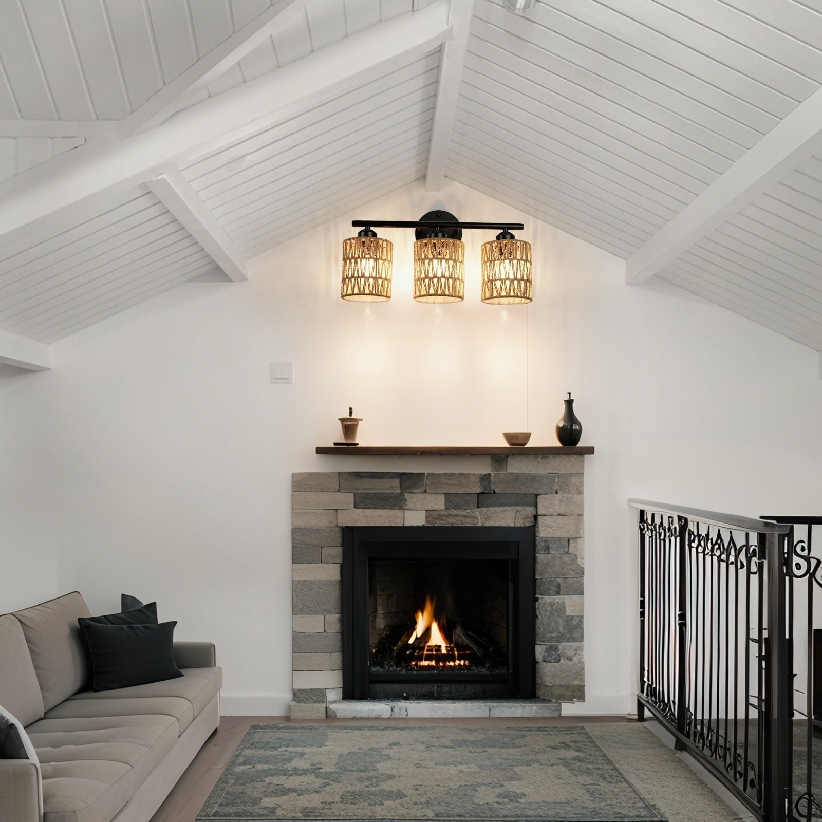 17 Stories 3-Light Boho Vanity Light With Woven Rattan Shades - Modern ...