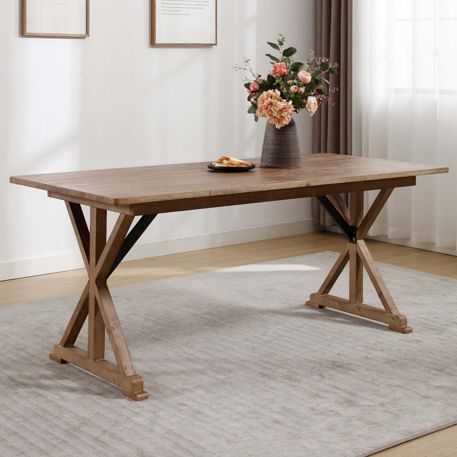 August Grove® 69" Wide Rectangular Solid Pine Farm Dining Table with ...