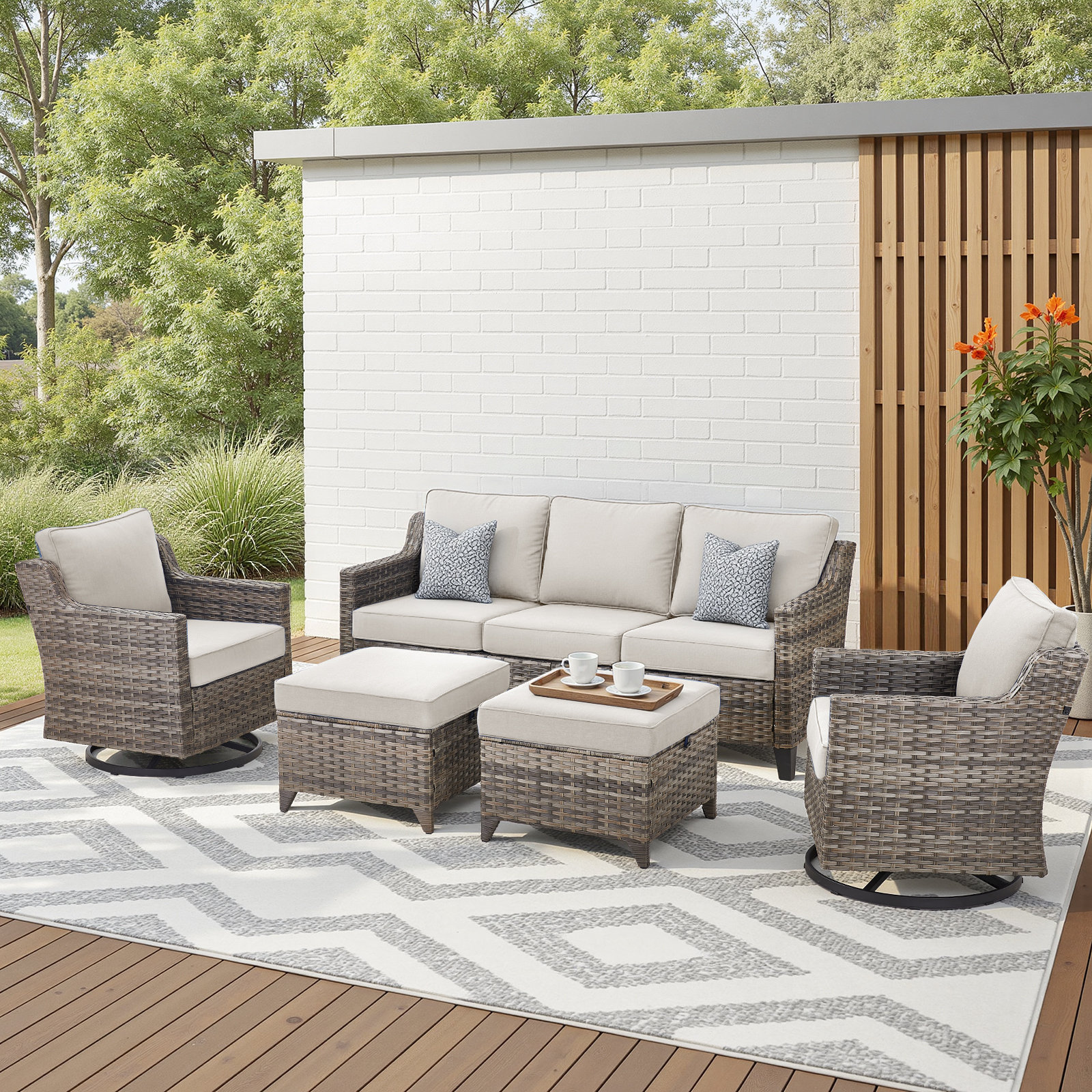 Red Barrel Studio 5 Pieces Outdoor Patio Furniture Set, Rattan Wicker ...