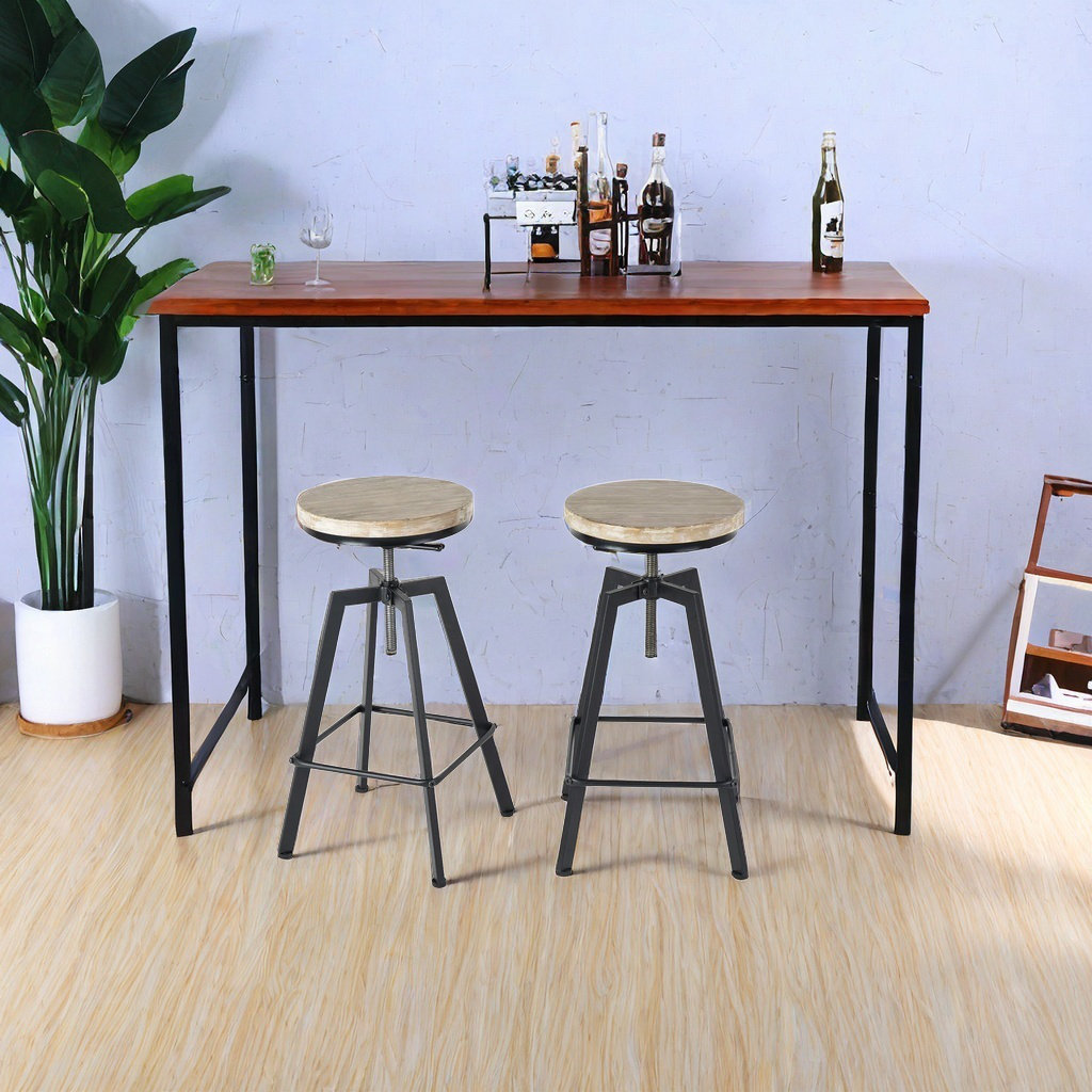 Williston Forge Retro Industrial Swivel Bar Stool Set Of 2, Solid Wood ...