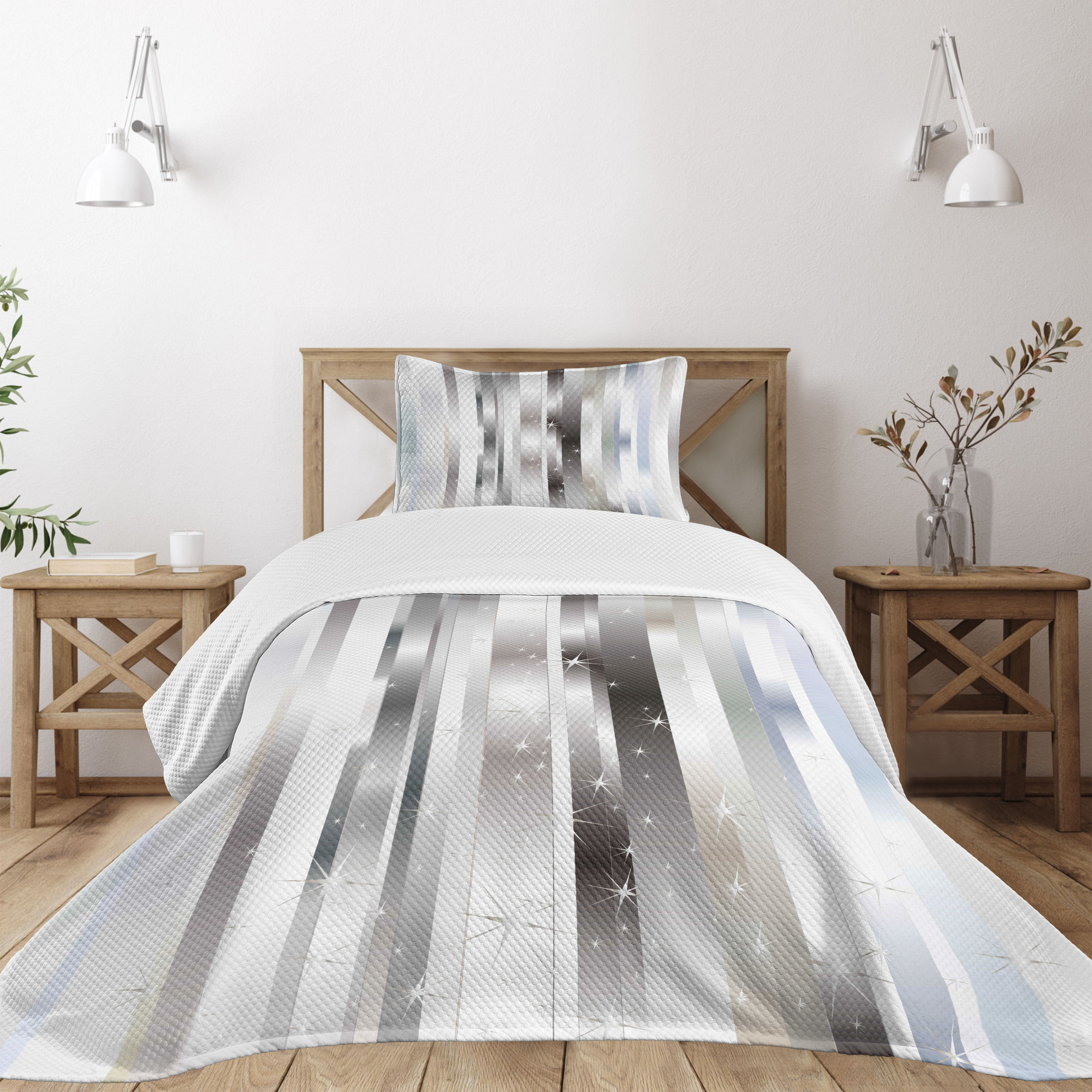 Ambesonne Stripes Bedspread Set Color Bands Grey Black Pale Blue | Wayfair