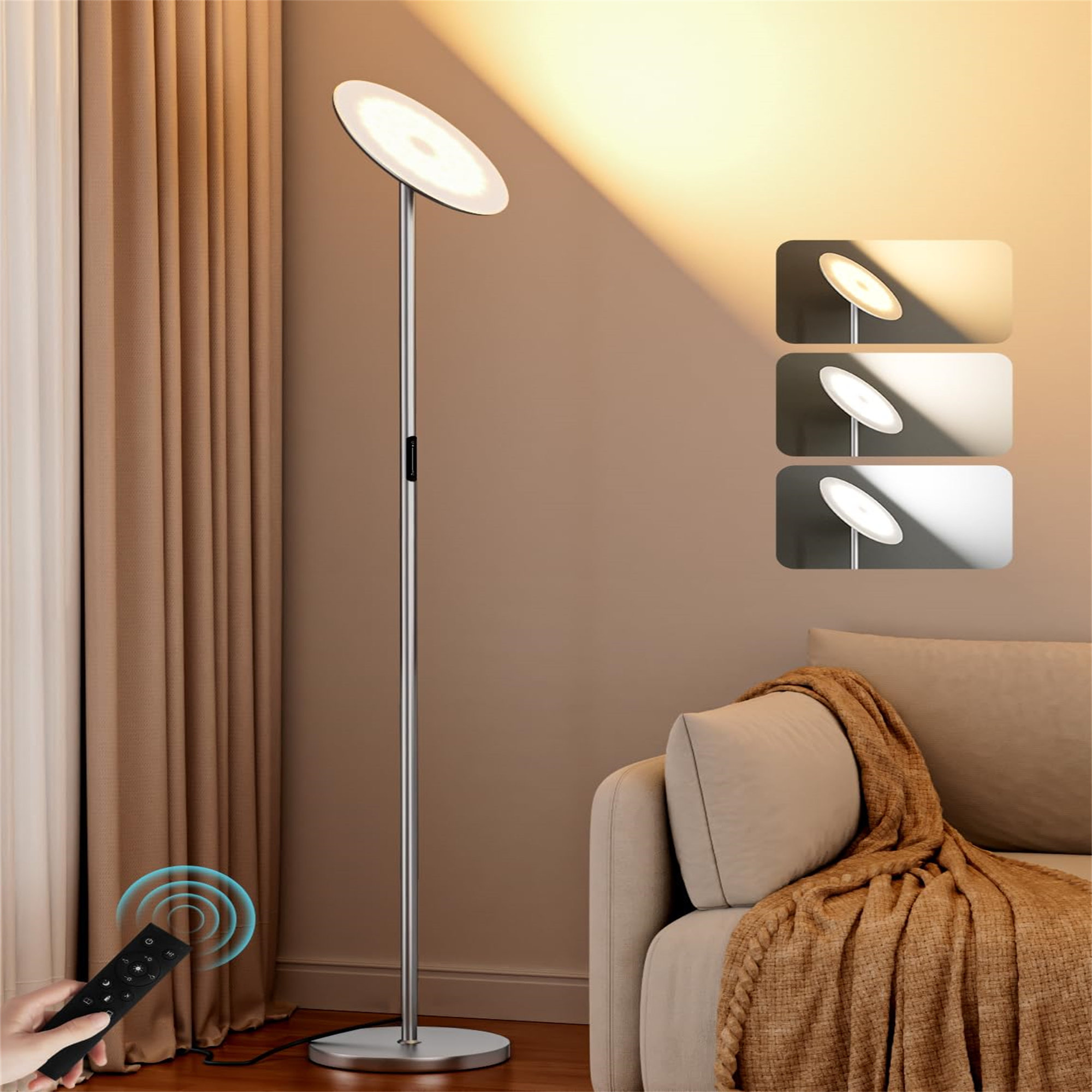 Fairmont Park LED Uplighter Floor Lamp For Living Room, 36W Remote ...