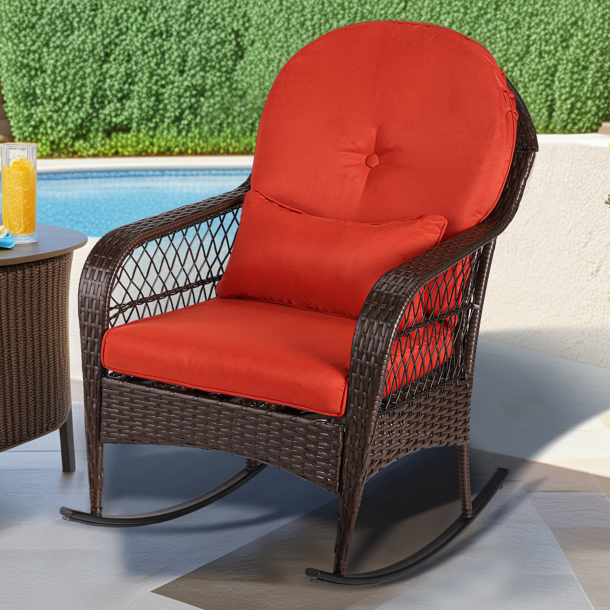 Winston Porter Outdoor Wicker Rocking Chair, Patio Rattan Rocker W ...