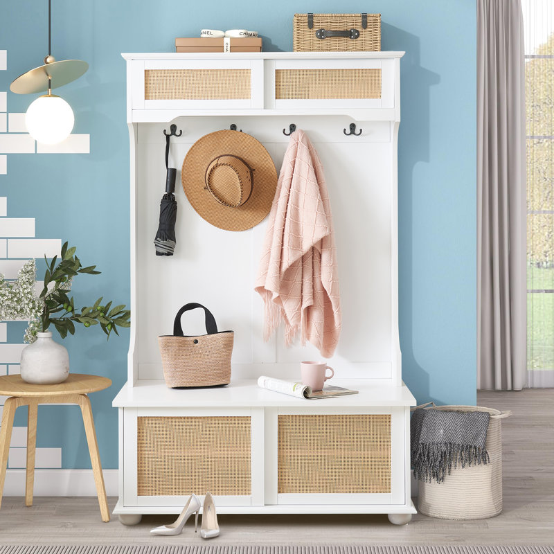 Bay Isle Home™ Aiyub 4-In-1 Hall Tree Entryway Coat Rack w/ Solid Wood ...