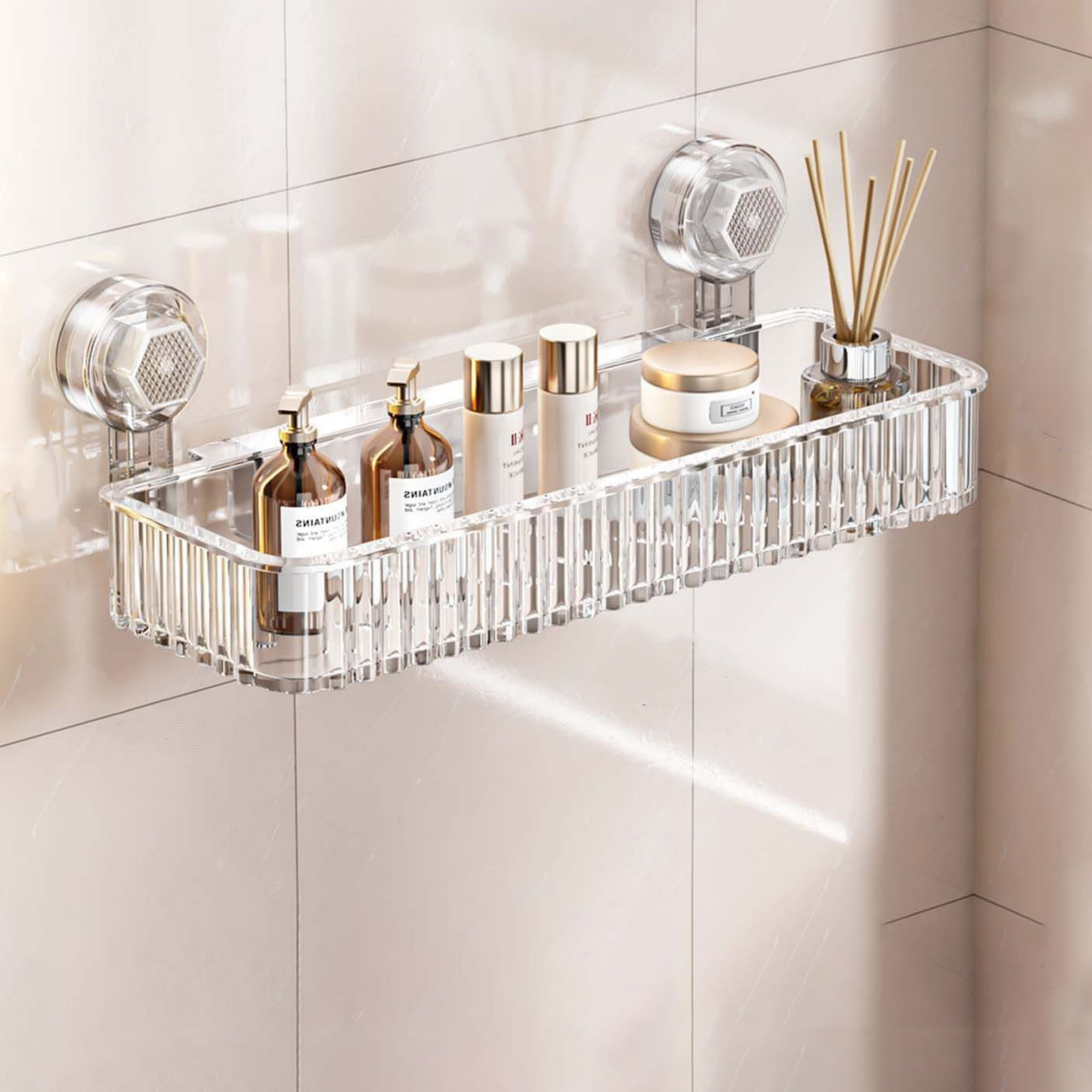 Rebrilliant Rotating Suction Cup Storage Rack, Non Perforated Bathroom ...